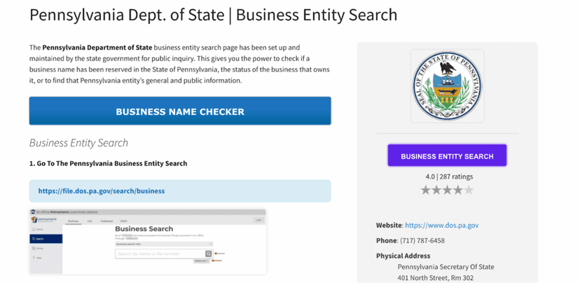 Pennsylvania Business Entity Search | Commenda